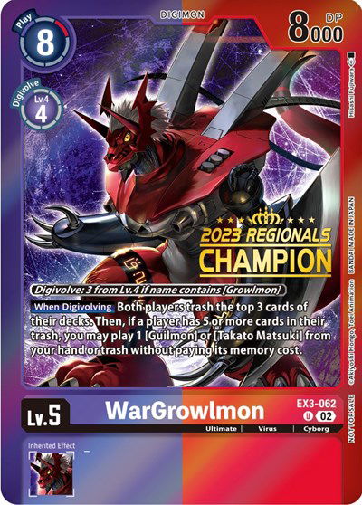 Digimon Draconic Roar WarGrowlmon (2023 Regionals Champion) EX3-062 U