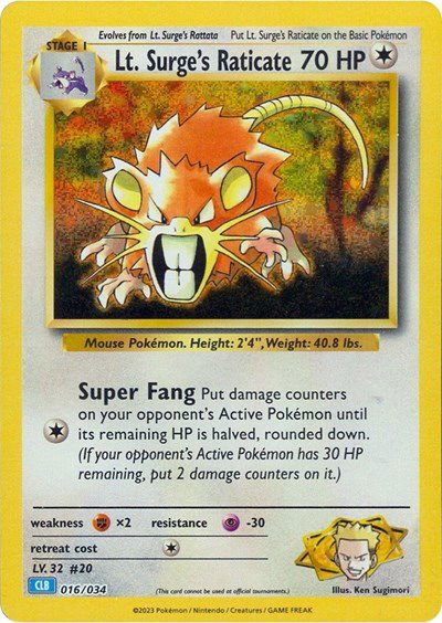Pokemon Trading Card Game Classic Lt. Surge's Raticate 016/034